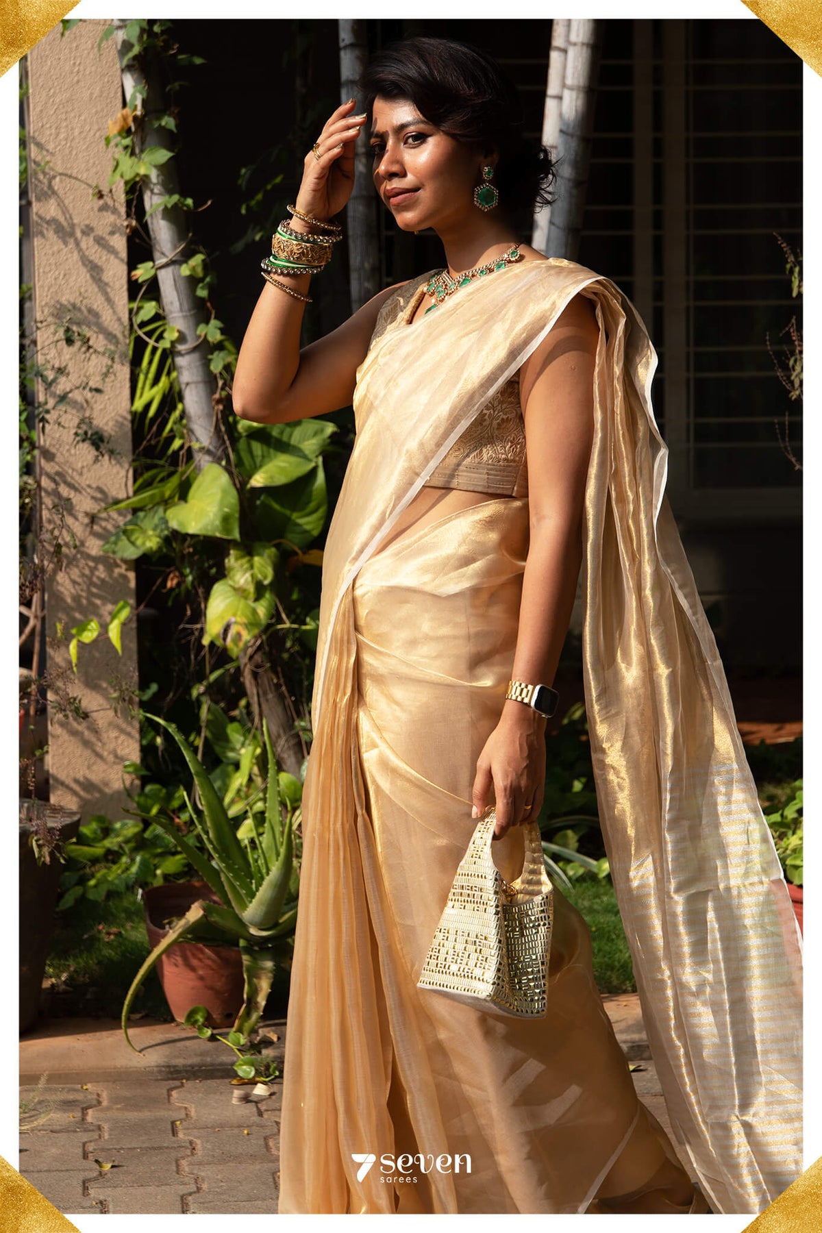 Steffhy Benarasi Special Gold Pure silk tissue saree - Seven Sarees