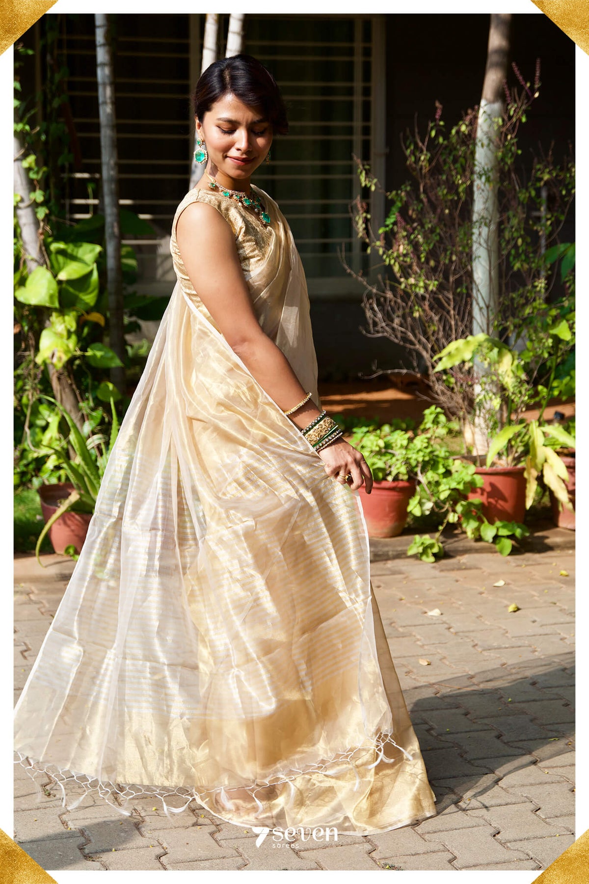 Steffhy Benarasi Special Gold Pure silk tissue saree - Seven Sarees