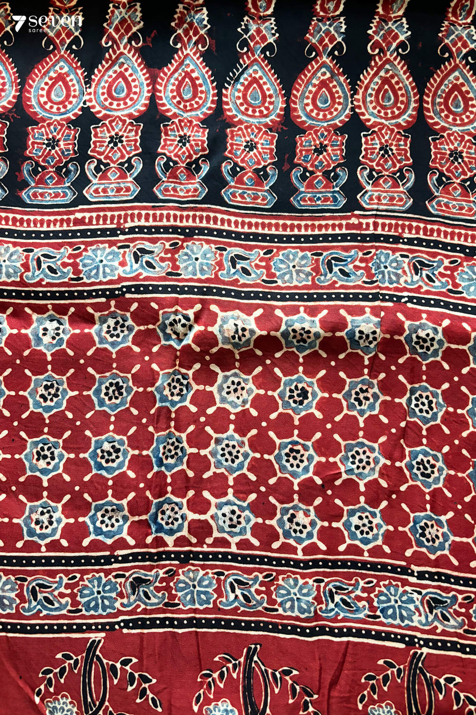 Zara Kutch Red pure Ajrakh modal silk saree - Seven Sarees