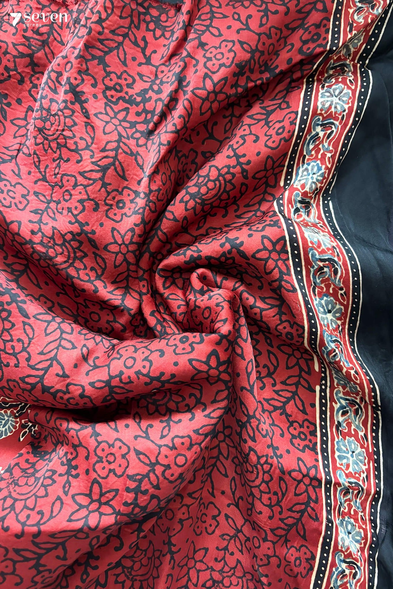 Zara Kutch Red pure Ajrakh modal silk saree - Seven Sarees